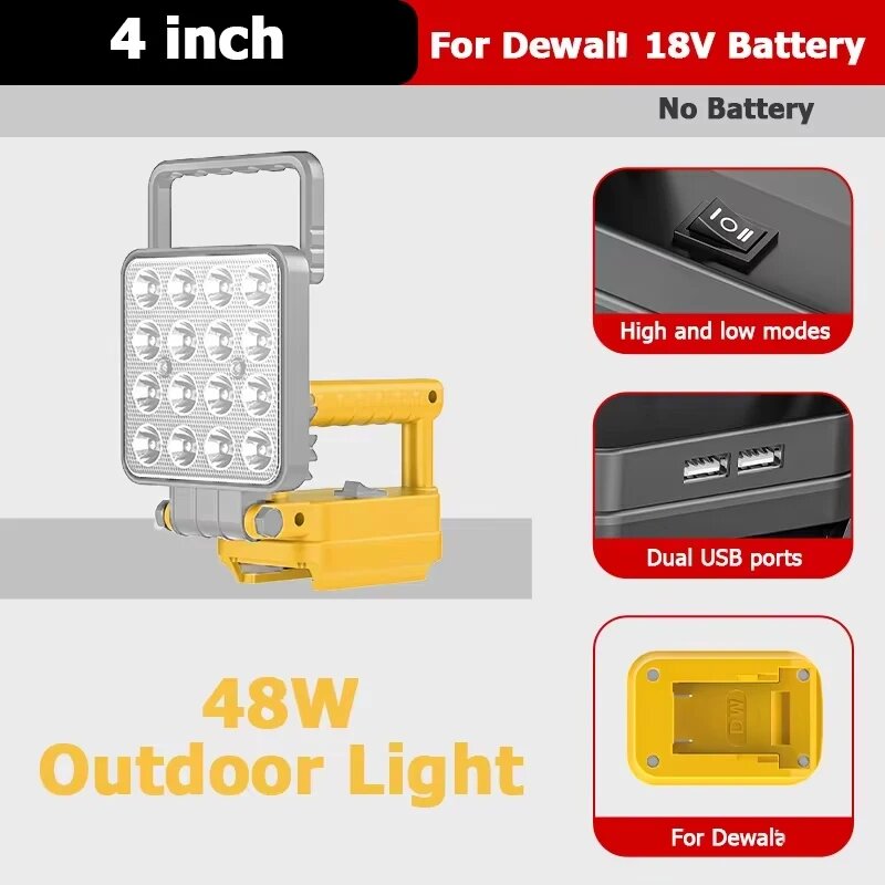 Светодиодный фонарь 4inch Dewalt 18В, светло-желтый