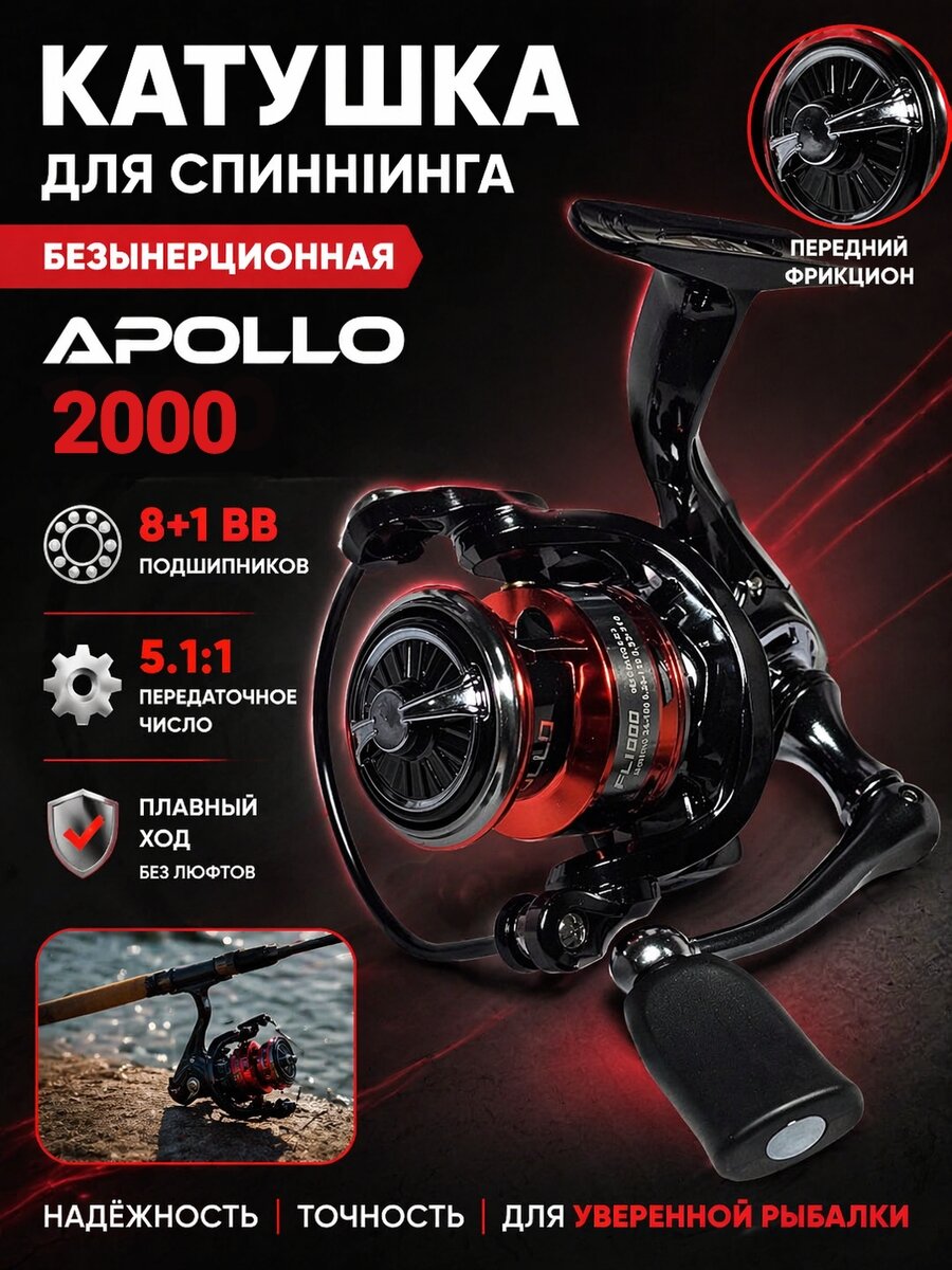 Катушка для спиннинга безынерционная YIN TAI APOLLO 2000 (8+1)BB, катушка рыболовная