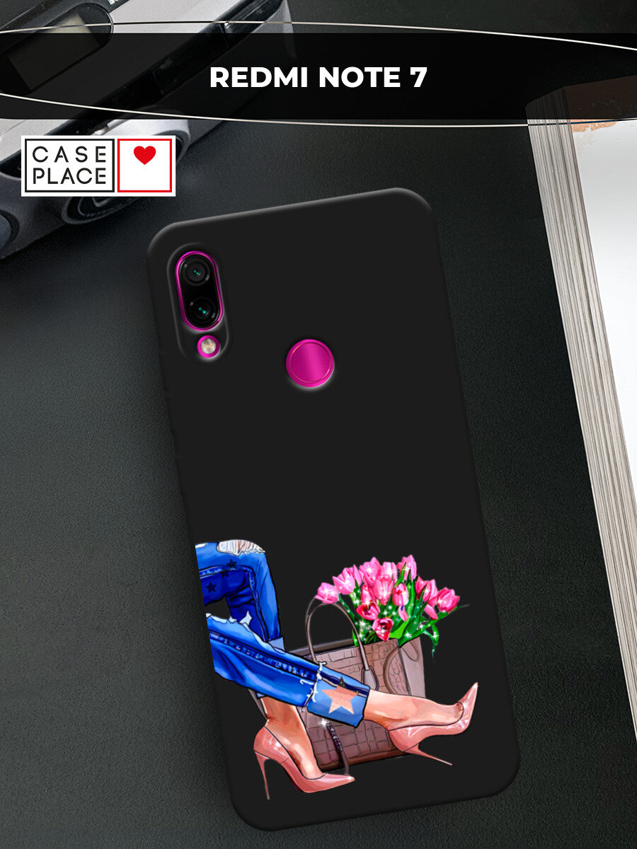 Черный матовый чехол на Xiaomi Redmi Note 7 / Сяоми Редми Нот 7 с принтом Каблучки