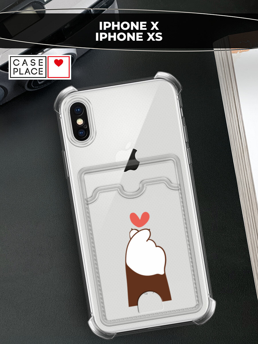 Чехол на Apple iPhone X/XS (Айфон X/XS) с картой и принтом Кот делает жест сердечком