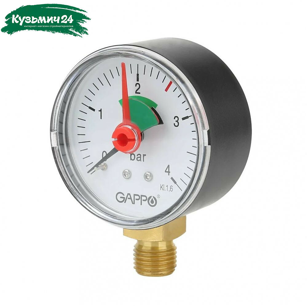 Манометр радиальный Gappo G1470.4 1/4"х4 бара, с указателем предела
