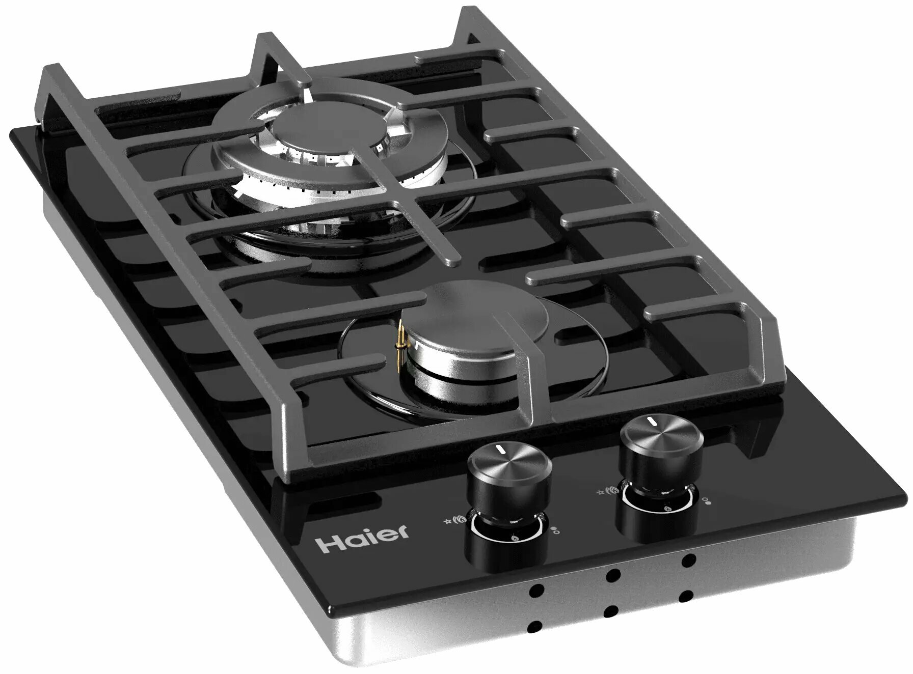 Варочная панель Haier HHX-G32CWLB, 2 конфорки, чугунные решетки, закаленное стекло — фото 1