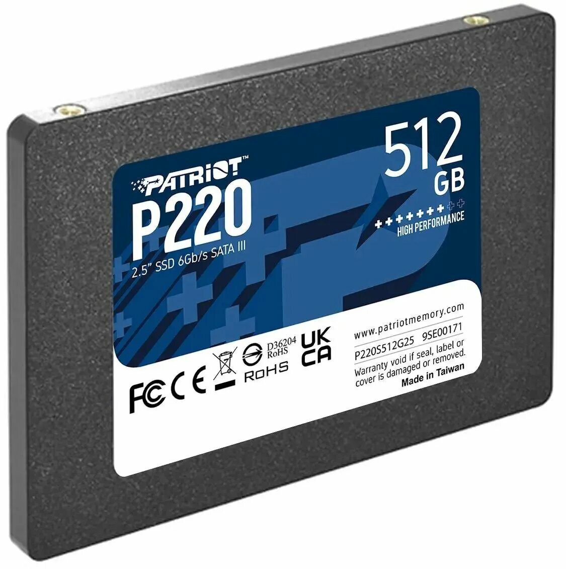 Жесткий диск SSD 2.5" 512Gb Patriot P220, 550/500MBs, 50000 IPOS, TLC 3D NAND, SATA-III (P220S512G25)