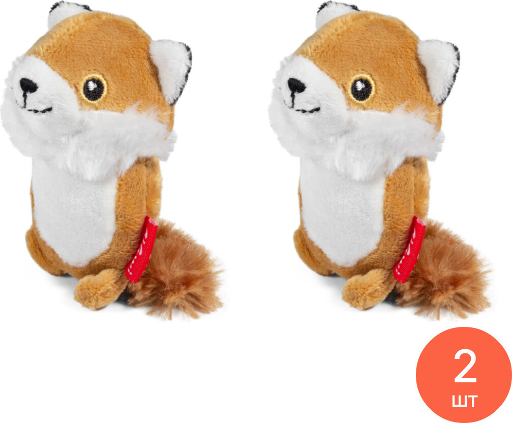 Игрушка для собак GiGwi / ГиГви PLUSH FRIENDZ Лисичка с пищалкой, мягкая, размер 9см / зоотовары для животных (комплект из 2 шт)