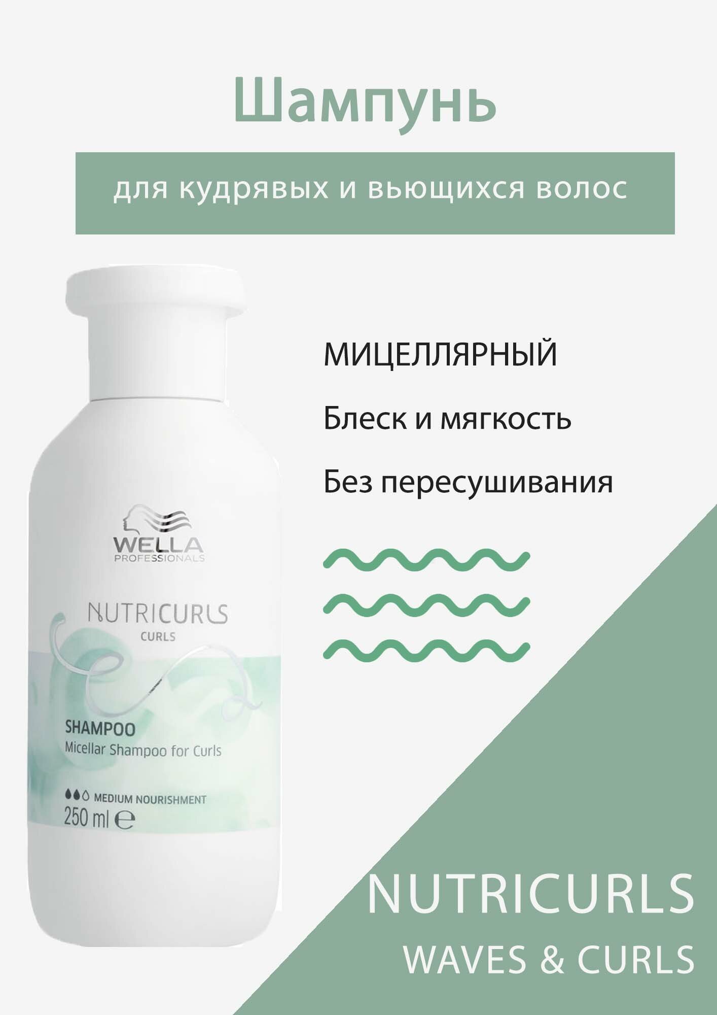 Wella Professionals NutriCurls Мицеллярный шампунь для кудрявых и волнистых волос, 250 мл