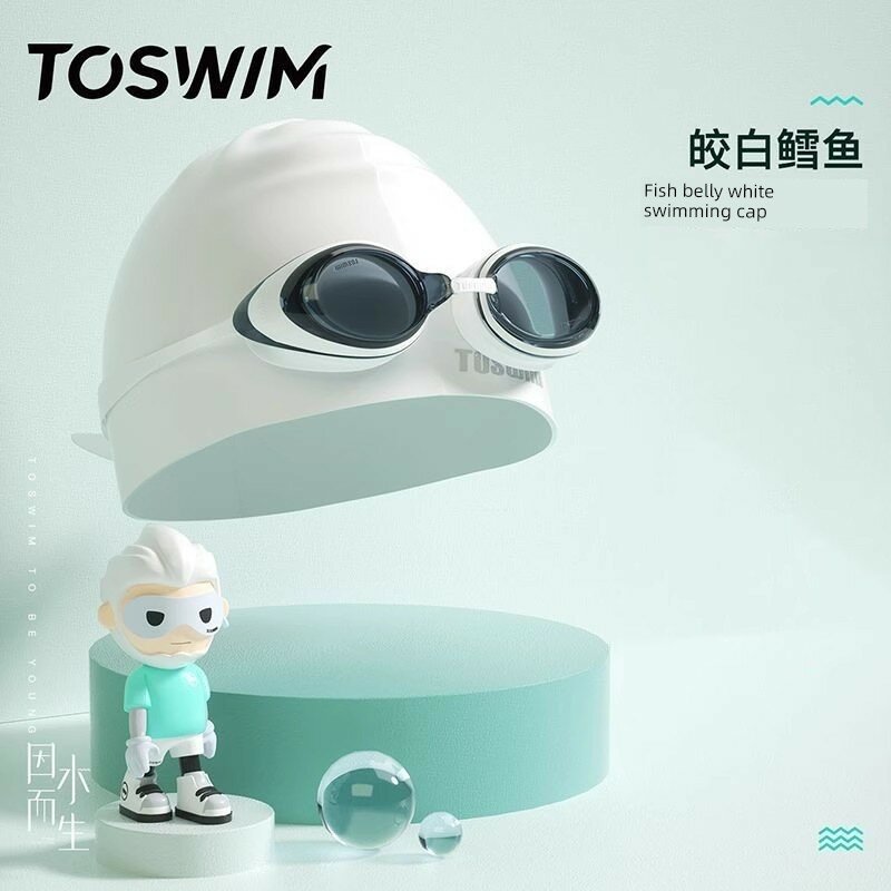 TOSWIM антизапотевающие плавательные очки Fish Belly White с плавательной шапочкой, миопия 250