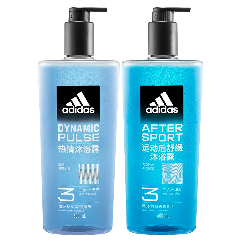 Гель для душа мужской Adidas DYNAMIC PULSE / AFTER SPORT, 600 мл, Sports after Soothing 600ml+Passionate 600ml