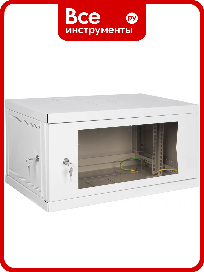 Настенный разборный шкаф кддс 19", 6U, стеклянная дверь, 600x350, серый УТ000003573