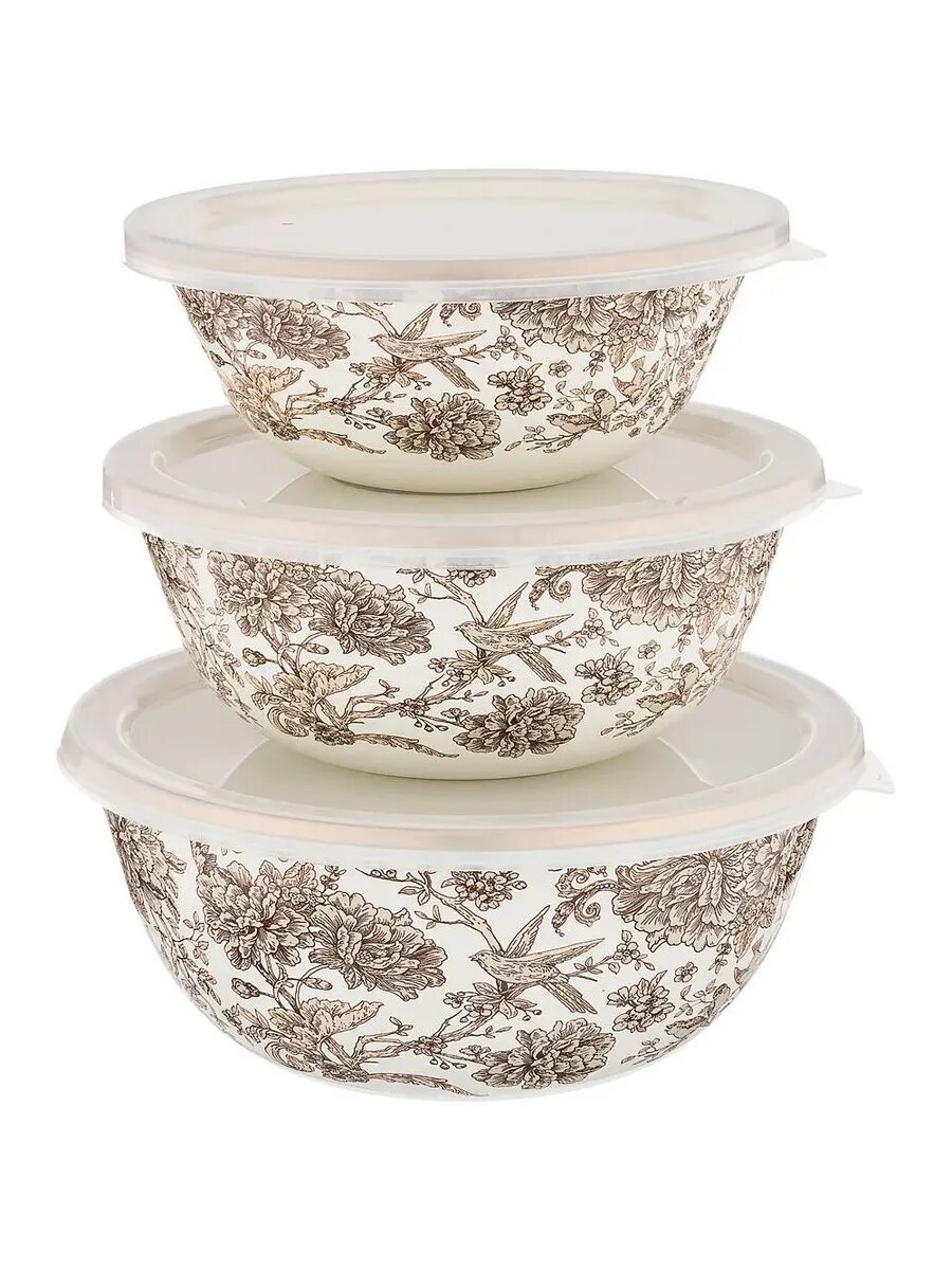 Миски Agness Royal Garden 6пр, эмалированные, крышки
