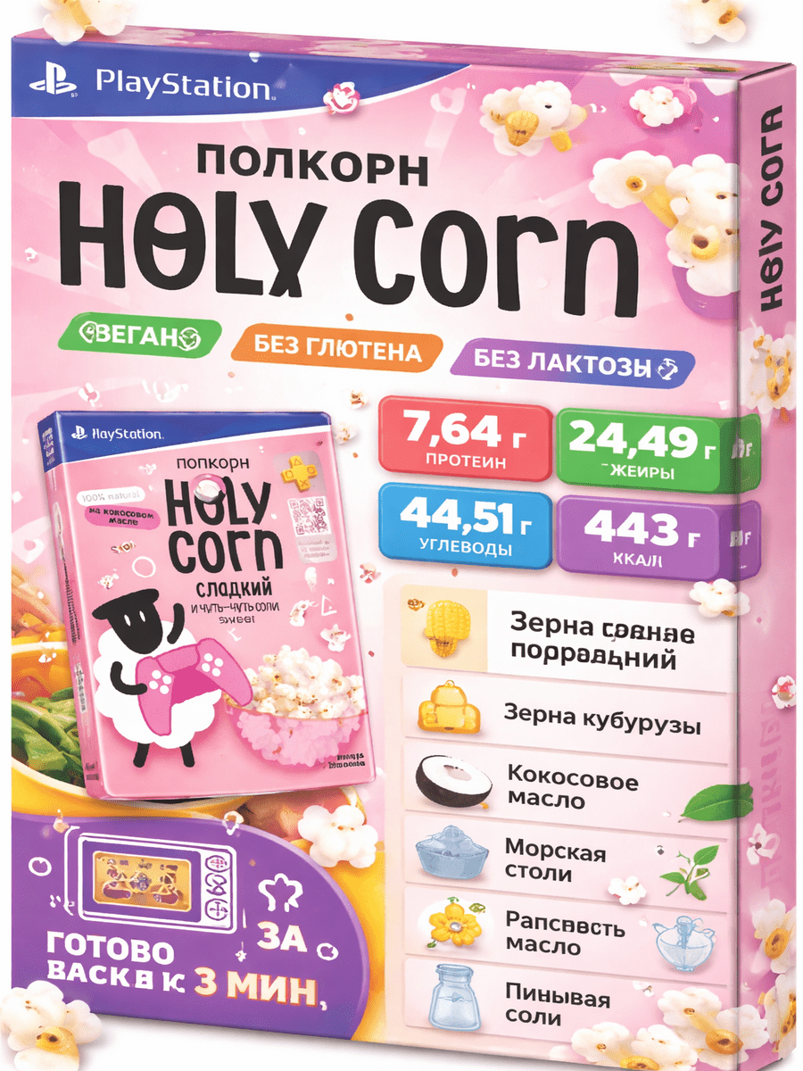 Попкорн Holy Corn сладкий для приготовления в микроволновой печи, 70г