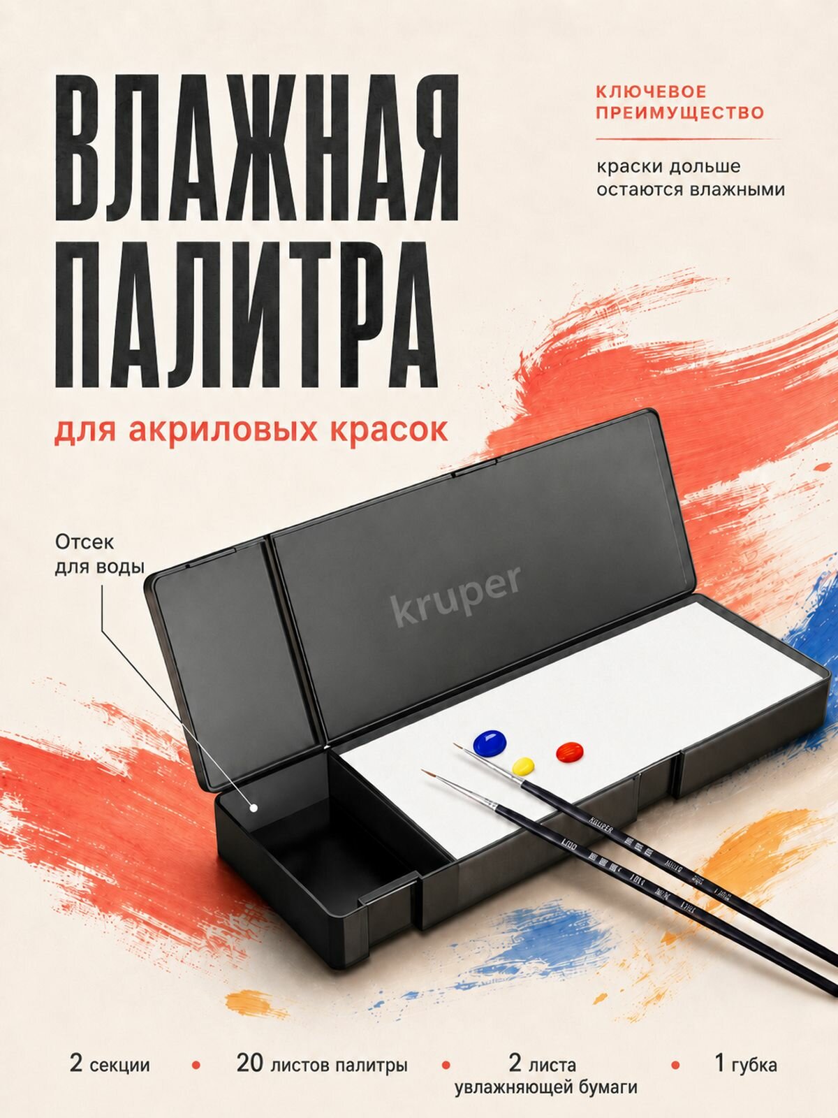 Влажная палитра для акриловых красок / Мокрая палитра