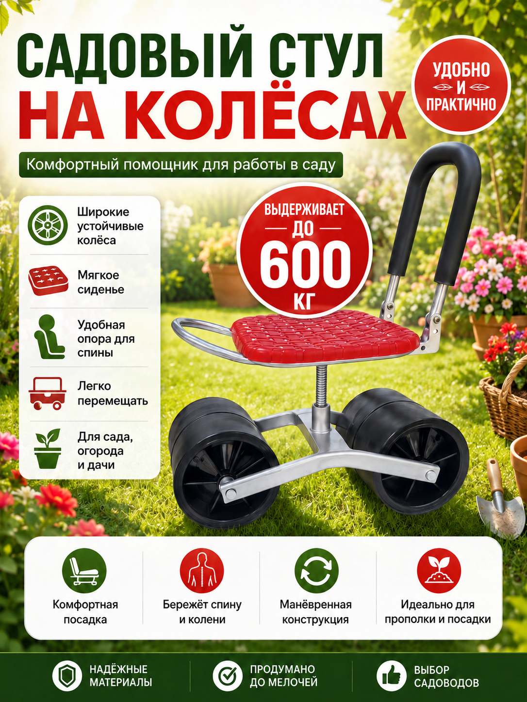 Тачка садовая, грузоподъёмность 600 кг, для дачи и сада, для перевозки тяжёлых грузов