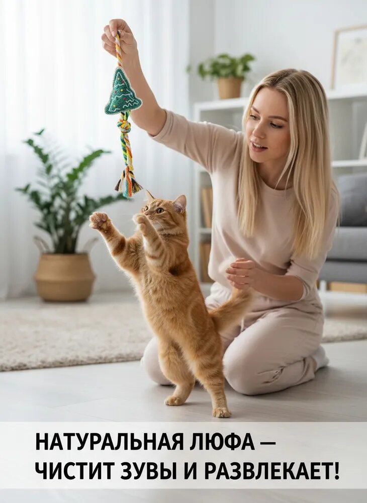 Игрушка для кошек из лофы для чистки зубов и жевания