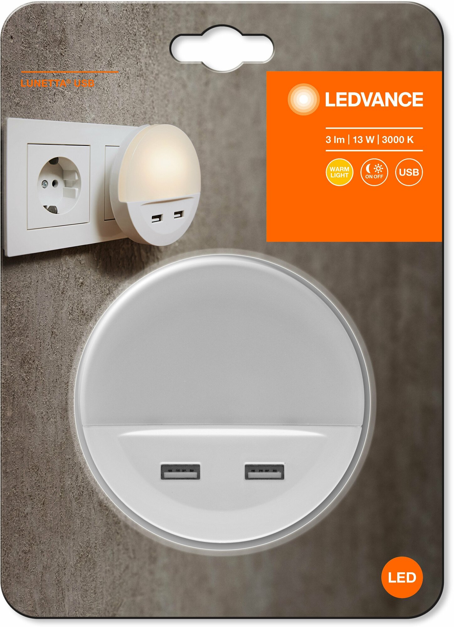 Светильник ночник Ledvance Lunetta USB в блистере - ночник с 2-мя USB Ledv .