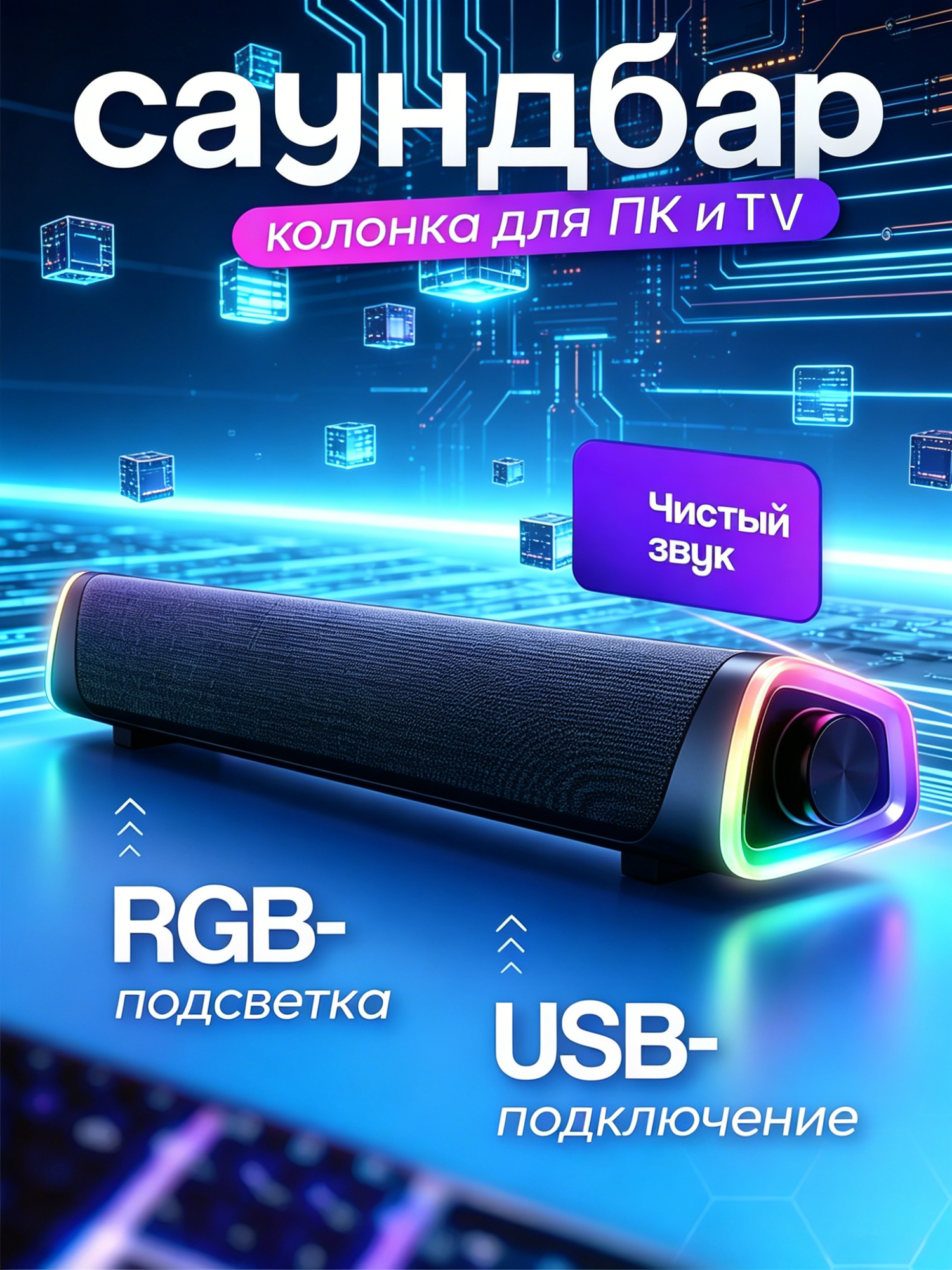Компьютерная акустика с объемным звуком и RGB-подсветкой, для ПК, ТВ и игр