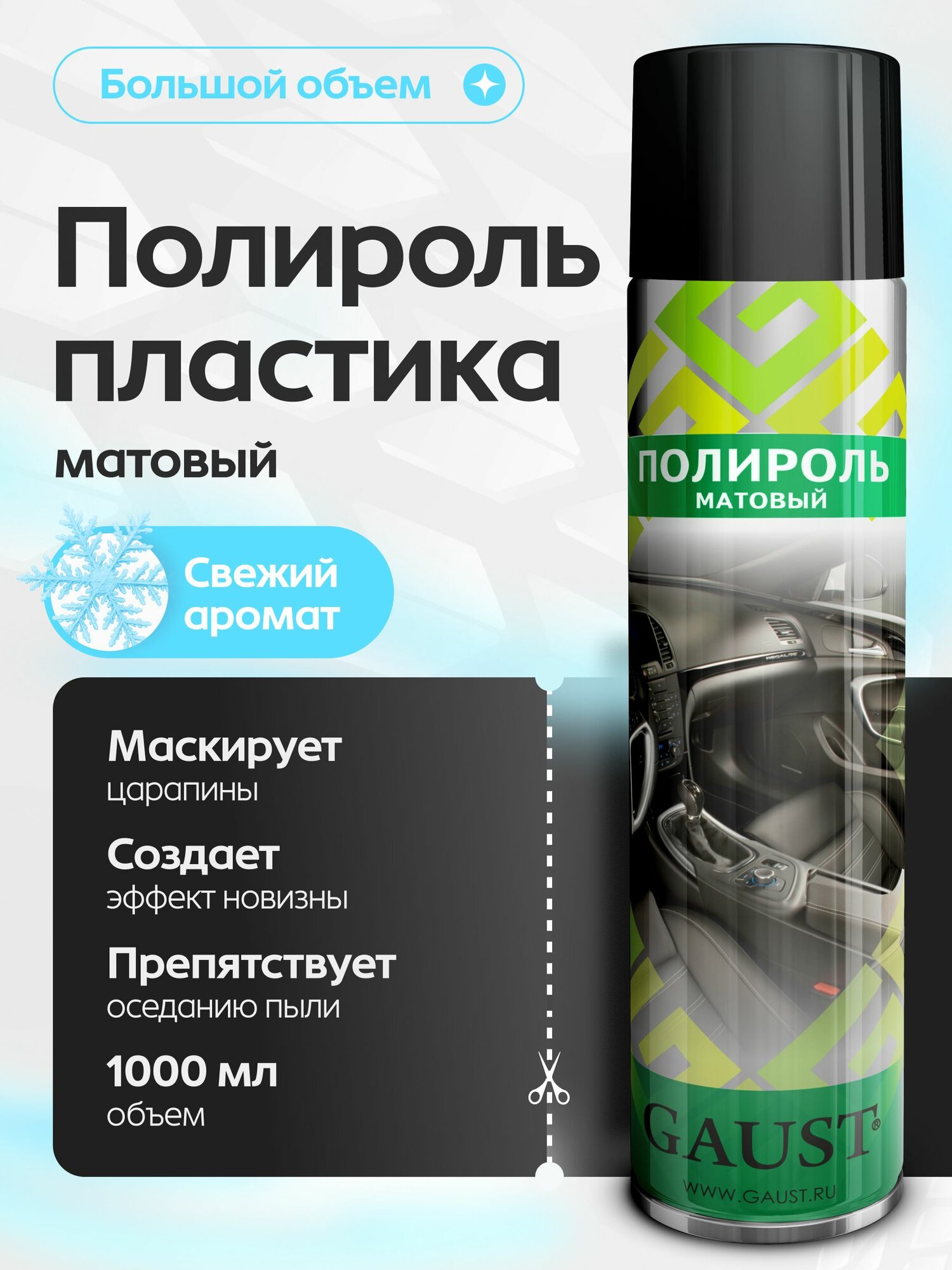 Полироль для пластика авто матовый GAUST/ полировка панели автомобиля/ чернитель спрей/ очиститель пластика в салоне 1000 мл. матовый полироль для салона очиститель панелей 1000мл