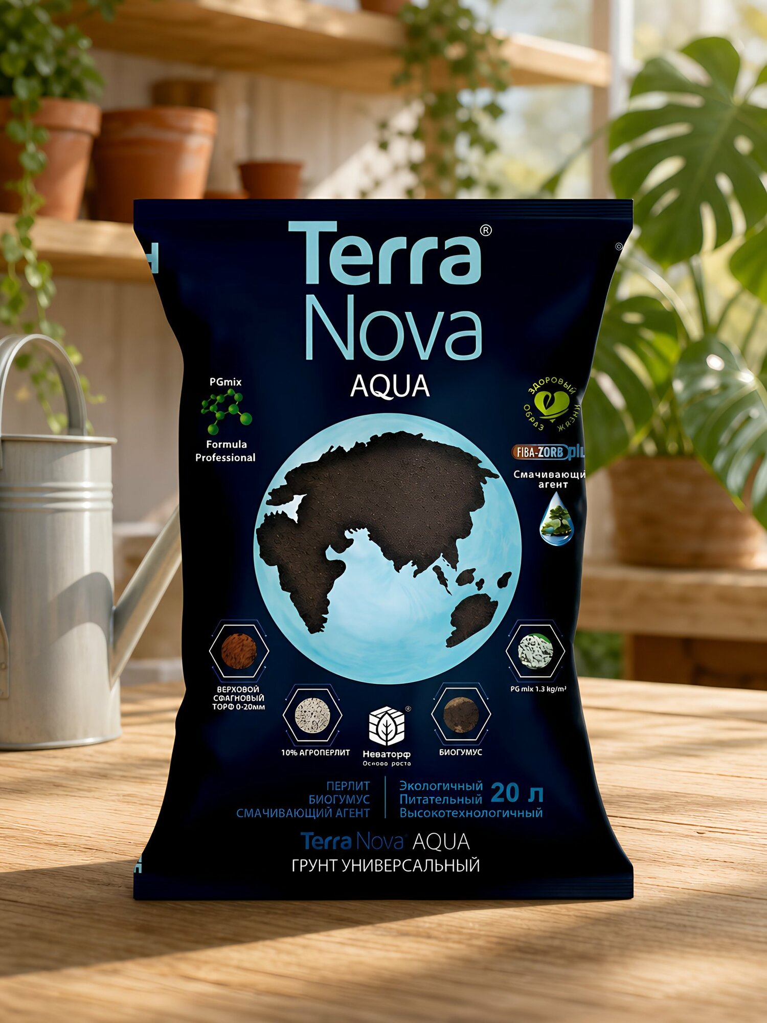 Грунт универсальный Terra Nova Aqua 20 л с биогумусом и агроперлитом для сада и огорода, повышение урожайности, Россия