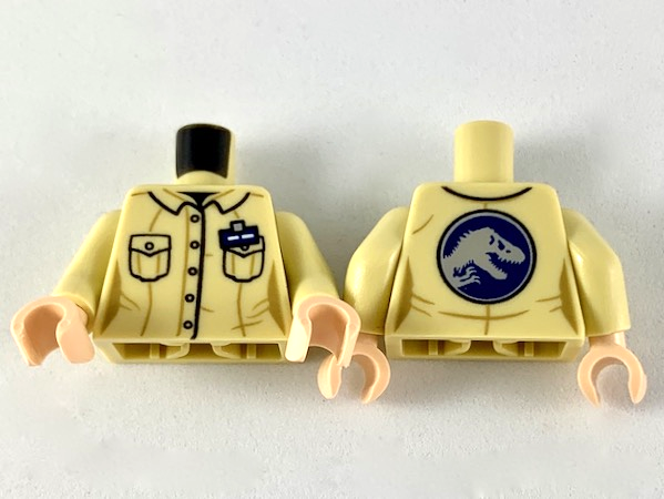 Torso Female Button Down Shirt, Name Tag, 2 Pockets and Jurassic World Logo on Back Pattern / Tan Arms / Light Nougat Hands, 973pb3602c01 Tan U