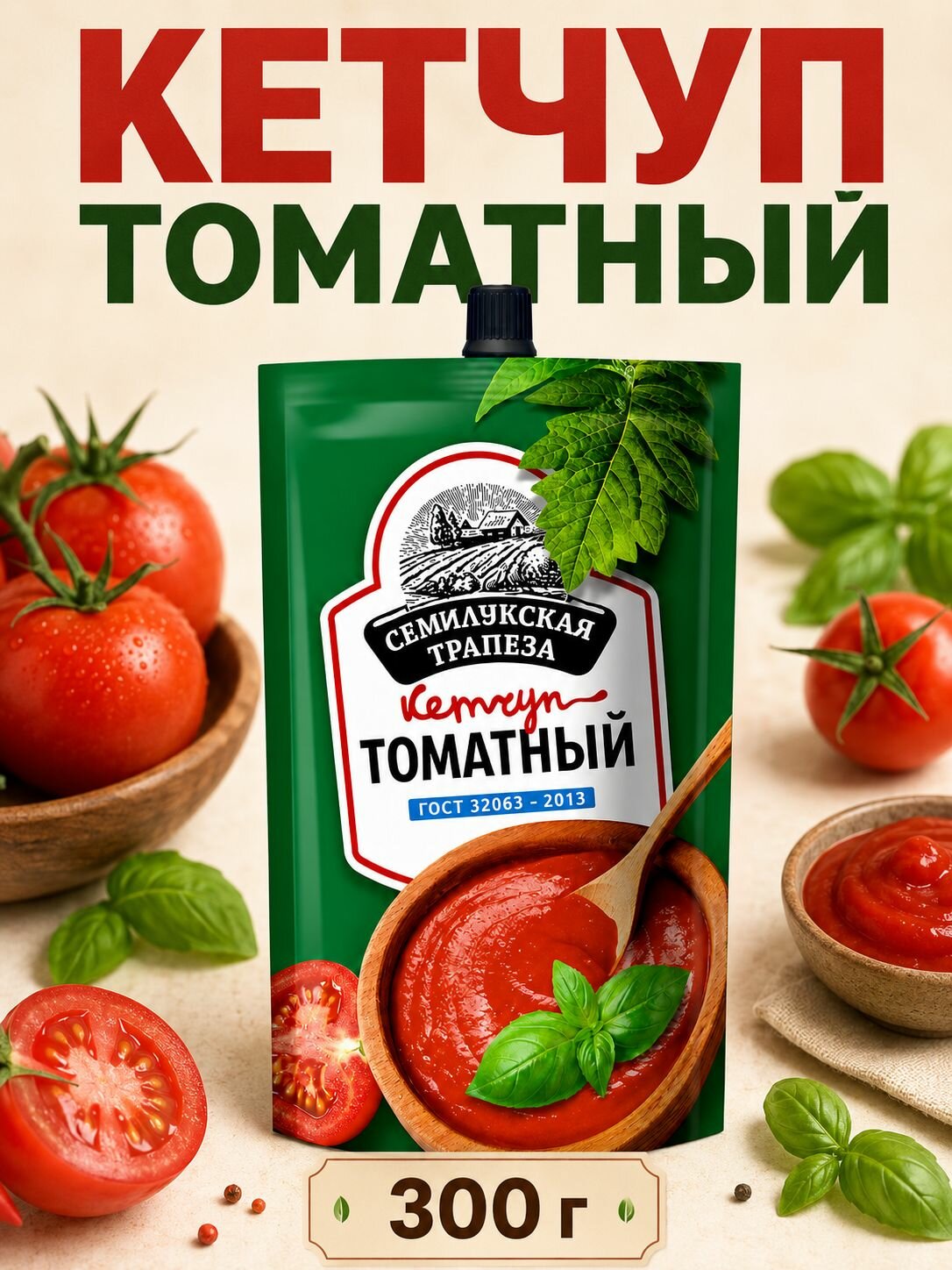 Семилукская трапеза Кетчуп Томатный, 300 грамм, 4 пачки