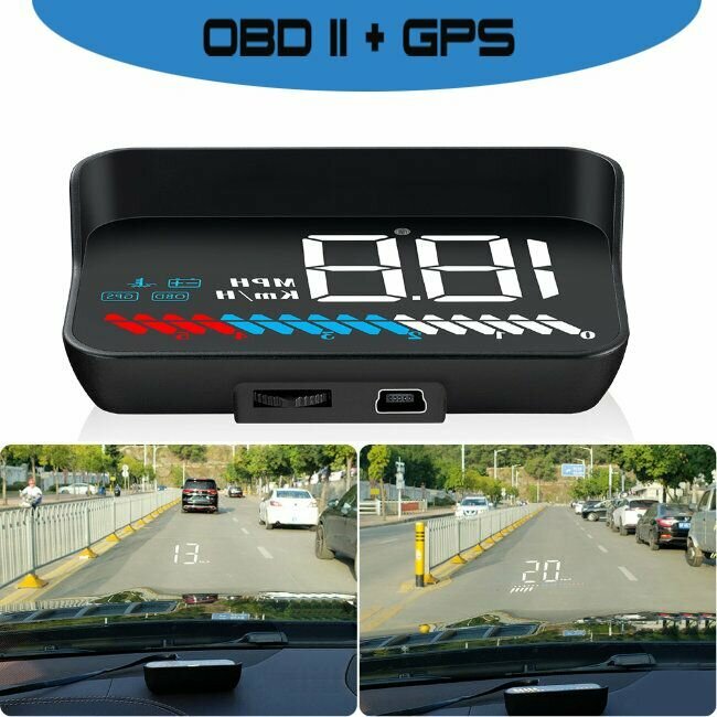Проектор скорости на лобовое стекло TopSpeed М7 OBD II + GPS для всех автомобилей / проекция скорости на лобовое стекло / дисплей OBDII + USB