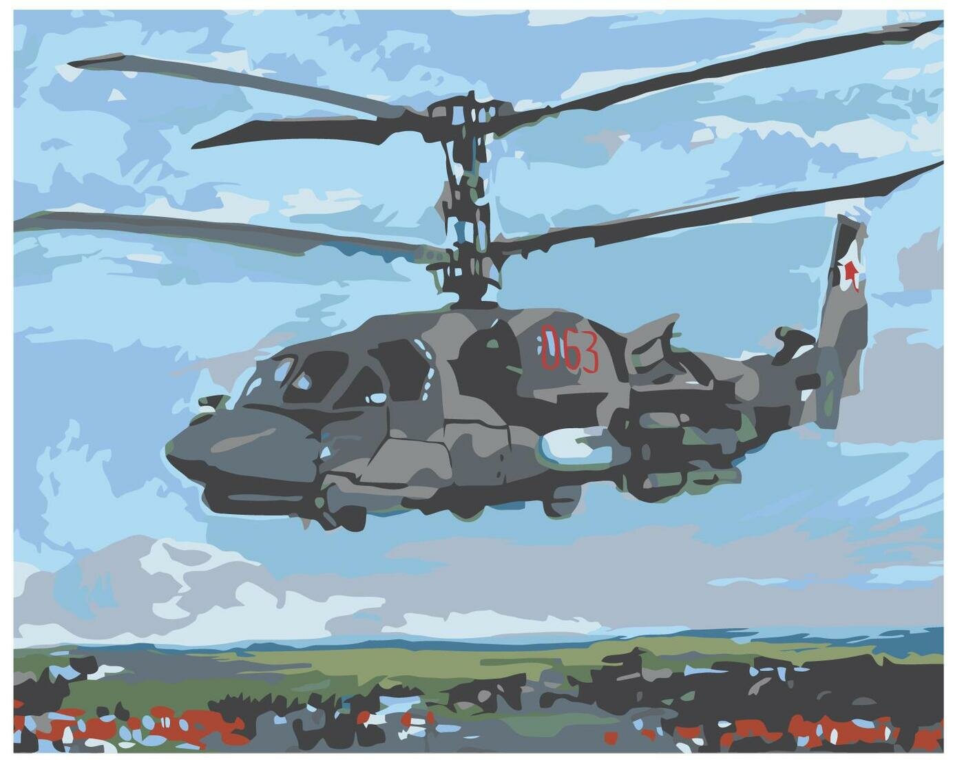 Картина по номерам, 40 x 50, HK3, вертолёт, военный , винт, пейзаж, горы, полёт, помощь