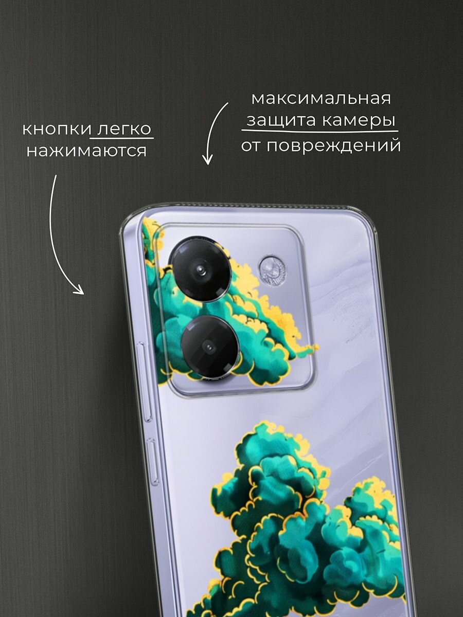 Чехол на Poco M7 Pro / Поко М7 Про с принтом Звезды с облаками, прозрачный — фото 1