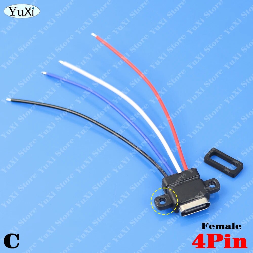 Водонепроницаемый разъем USB Type-C YuXi 6Pcs, 4Pin C-F