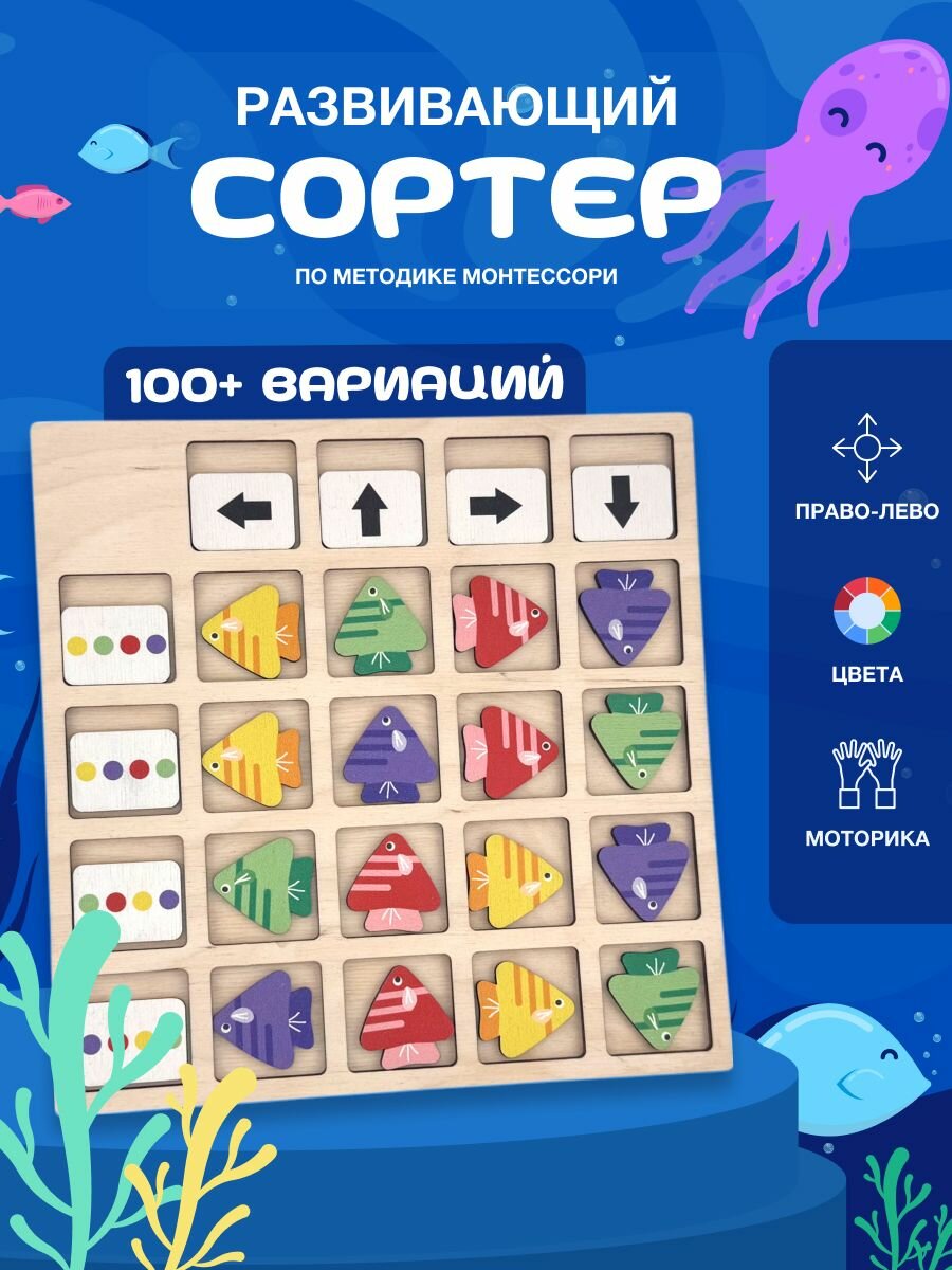 Развивающий сортер дидактический Монтессори для детей 3+