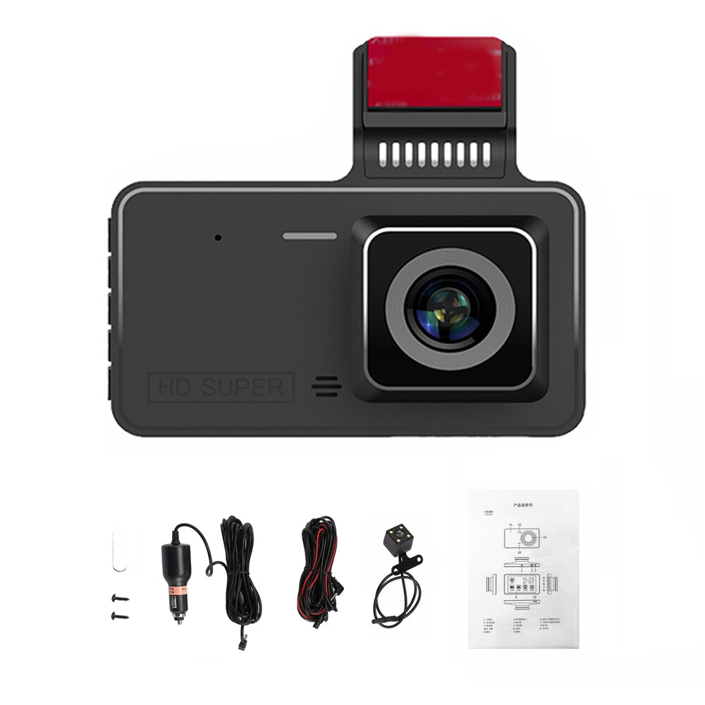DVR-камера для автомобиля 1080P 4 дюйма с сенсорным экраном 170° обзорным углом, поддержка ночного видения, циклической записи, движения и обратной камеры, черный цвет, ABS, 128G память, 150mAh батарея, AVI формат