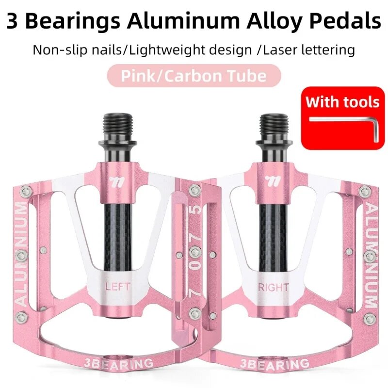 Велопедали West Biking 3-х подшипниковые, розовый Pink Carbon