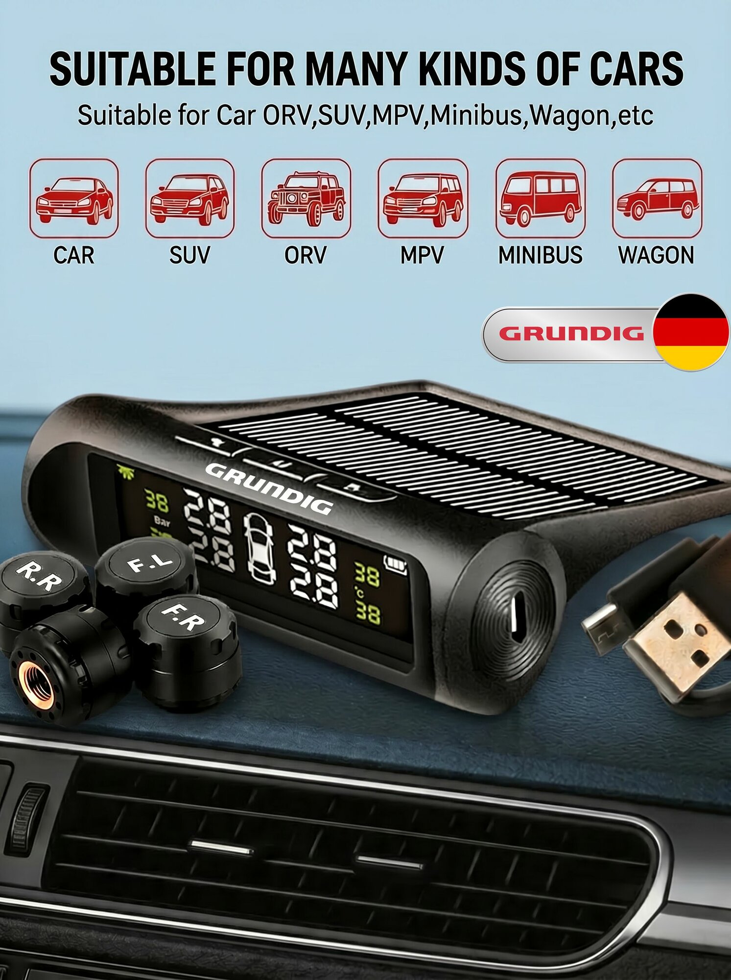 Датчик давления в шинах TPMS внешний Grundig, система контроля модернизированная версия