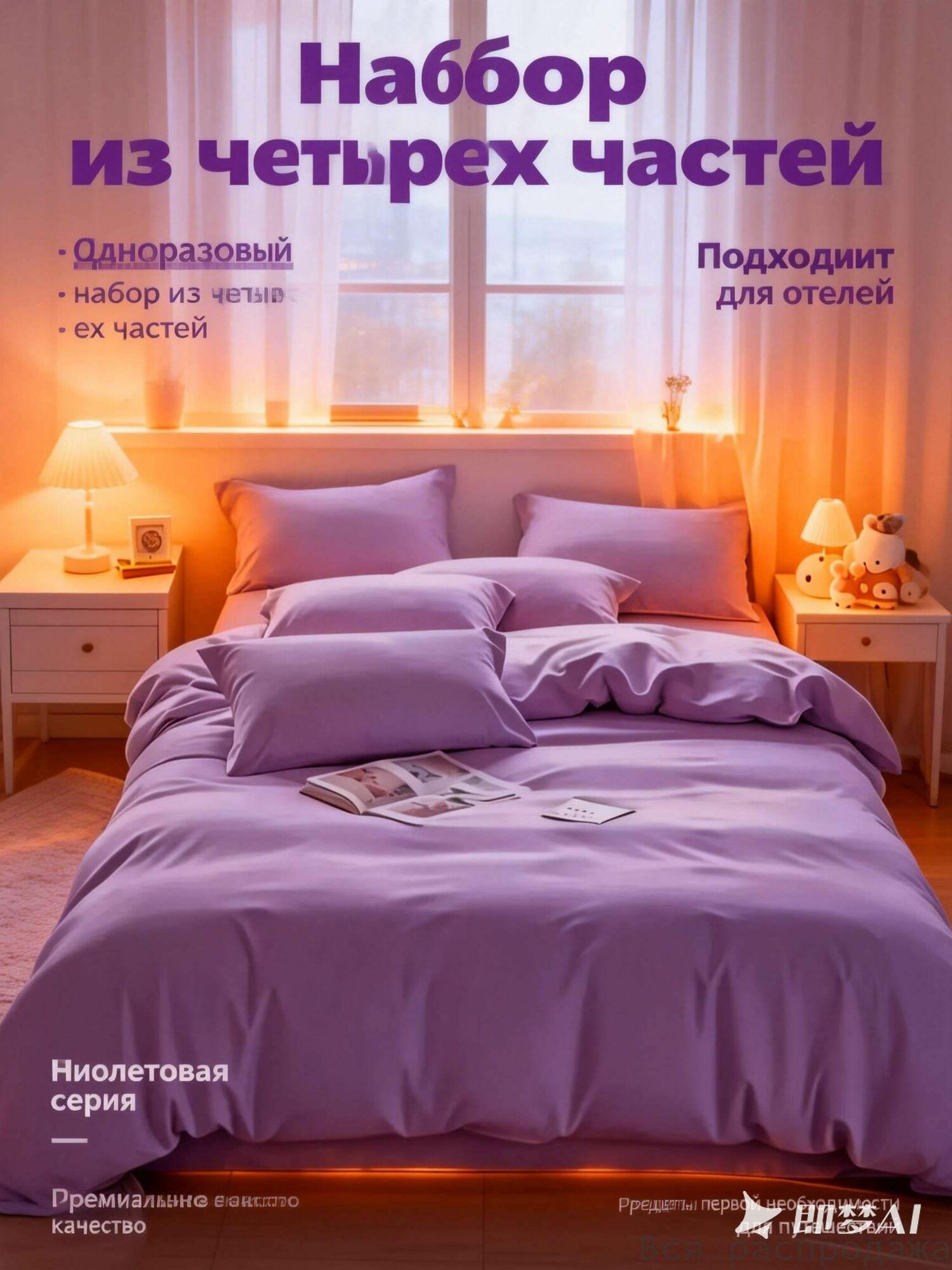 Комплект постельного белья, Двуспальный, наволочки 50x80
