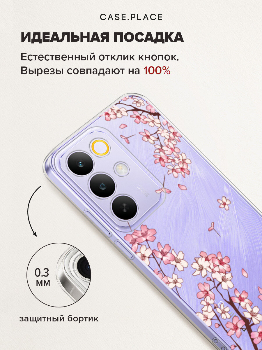 Чехол на Realme C85 Pro / Реалми C85 Про с принтом Ветви сакуры 1, прозрачный — фото 1