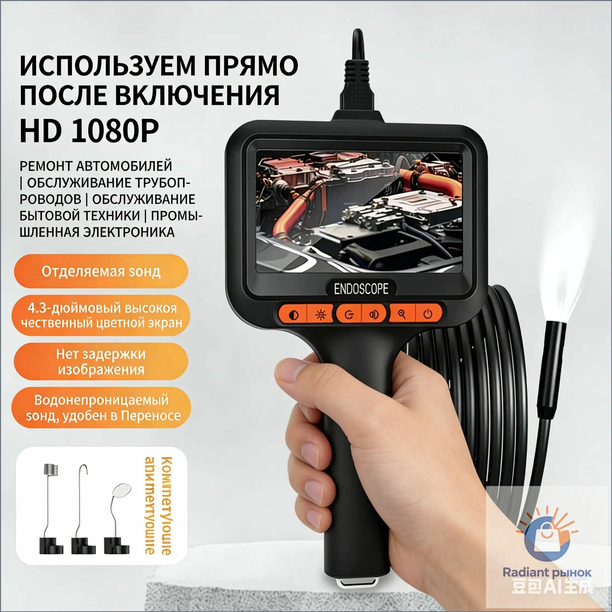 Aртикуляционный эндоскоп поворотный на 360 /4,5-дюймовый IPS-экран/8 мм/2 м
