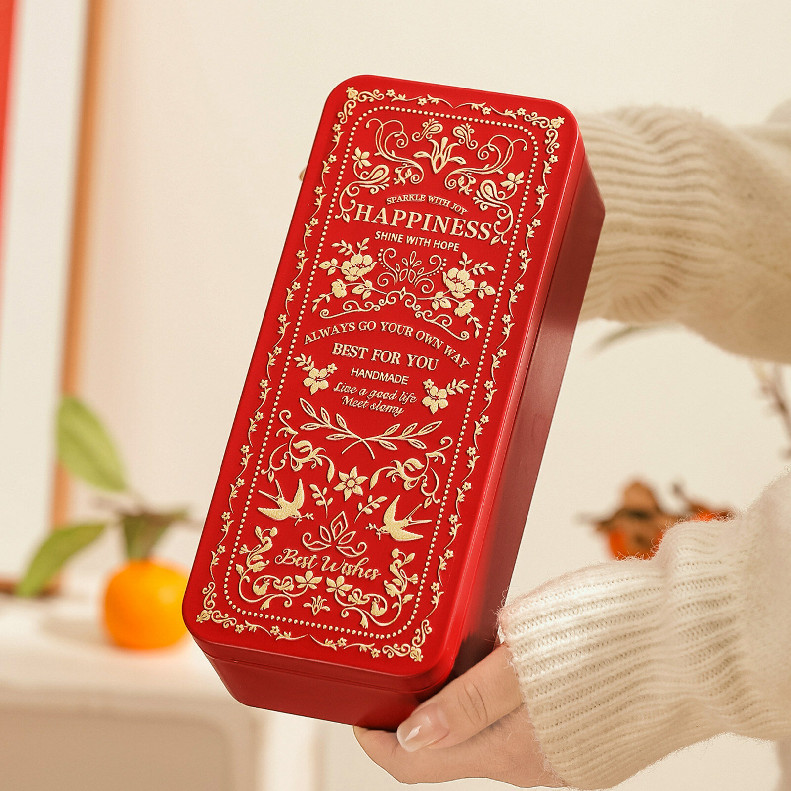 Жестяная коробка для десертов, красная, 21*9*6 см