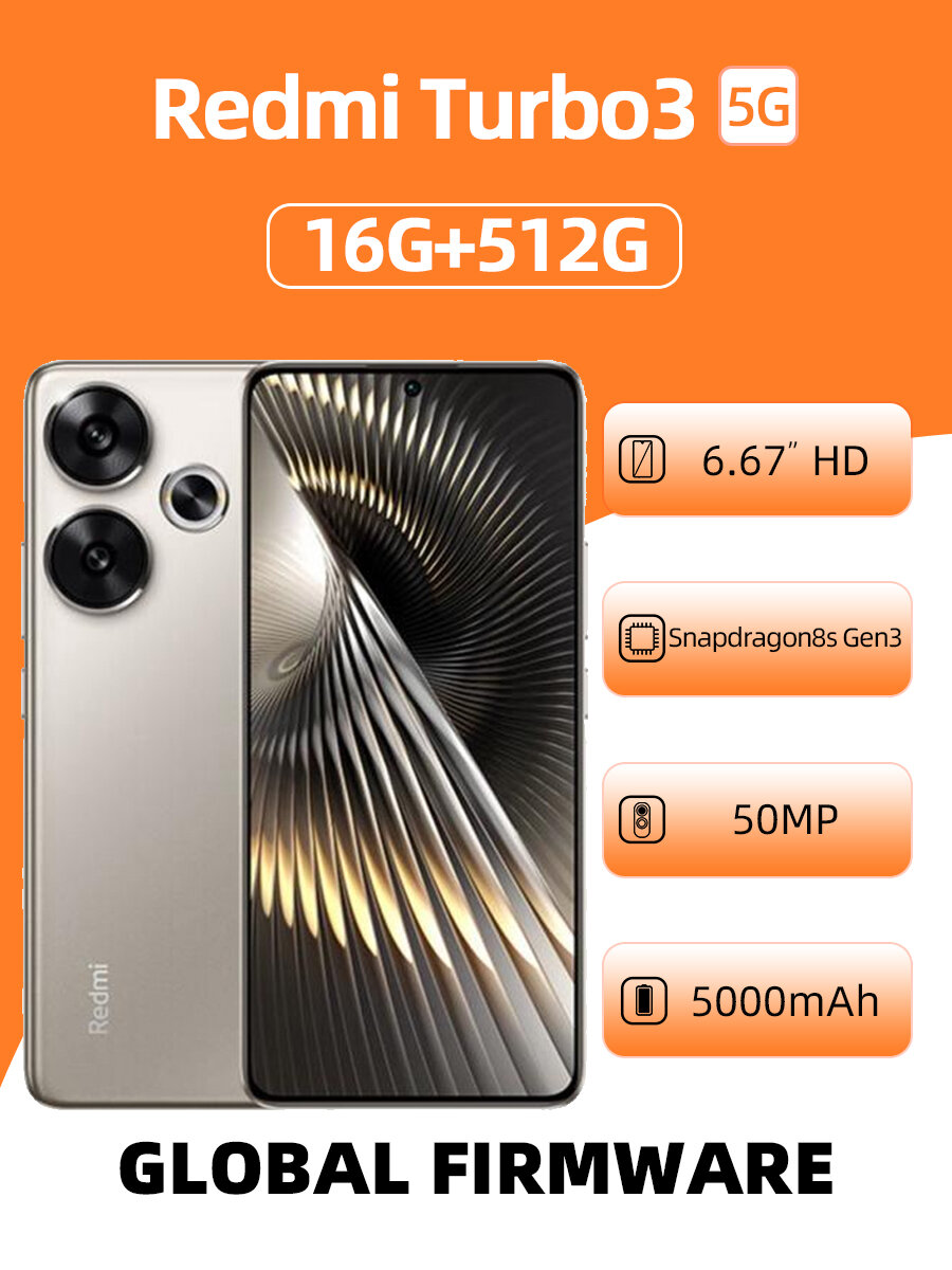 Смартфон Redmi Turbo 3 5G 16/512 ГБ Silver 2712x1220px 6.67-inch screen