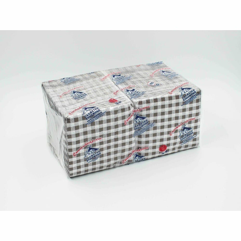 Салфетки Сыктывкарские 24x24 см, 1 слой, с рисунком шотландка, шоколад, 400 шт 1001381778