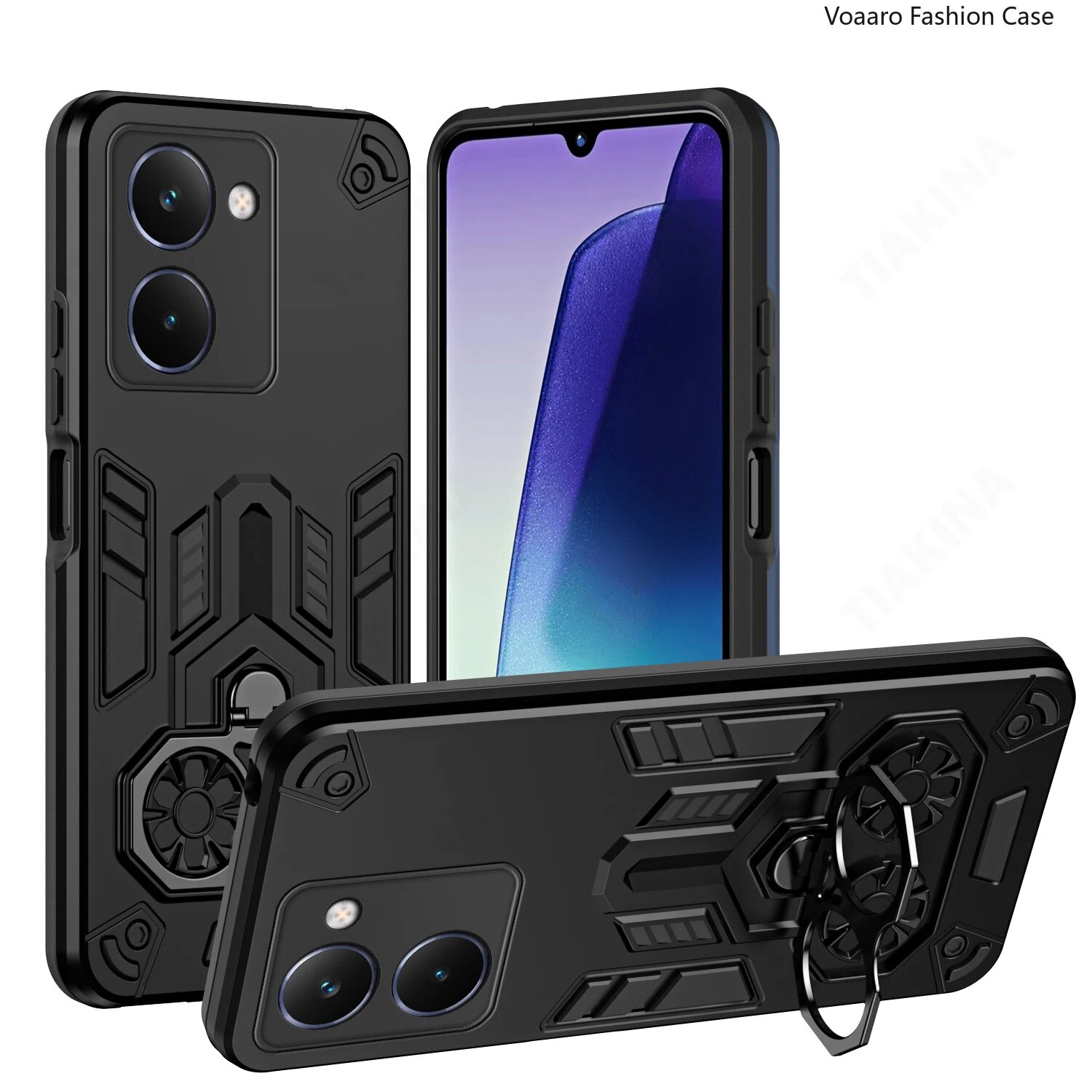 Бронированный чехол с двойным кольцом на палец для OPPO Realme P3 Ultra, чехол для Черный, черный