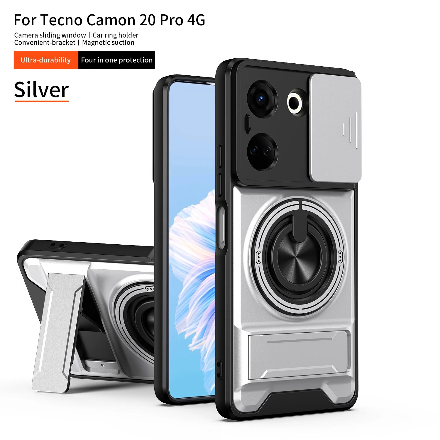 Чехол Tecno Camon 20 Pro 4G Silver с держателем