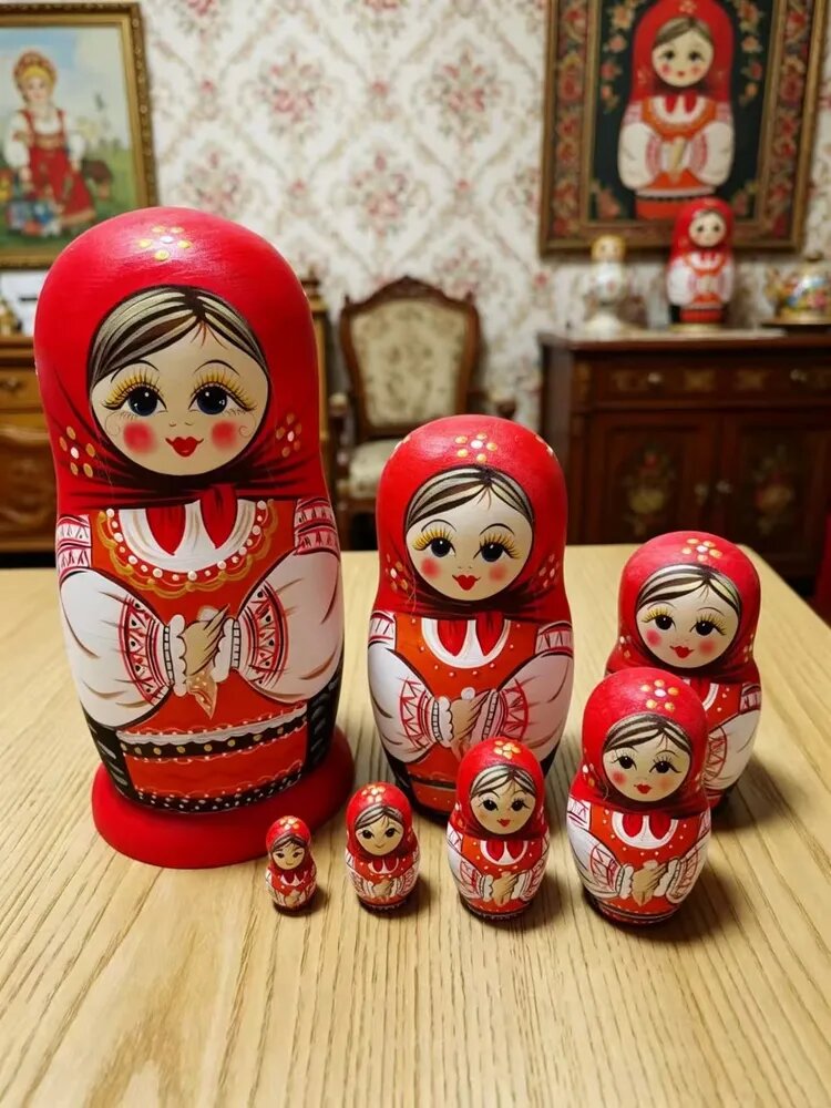 Матрешка, 7 шт, красный, ДПК, 21x15x10.5 см, Китай