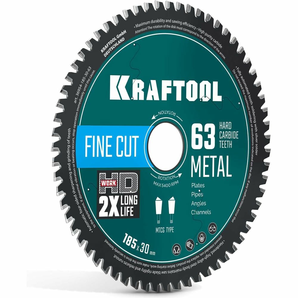 Диск пильный по металлу и стали KRAFTOOL Metal Cut 185 х 30 мм, 63Т 36954-185-30-63