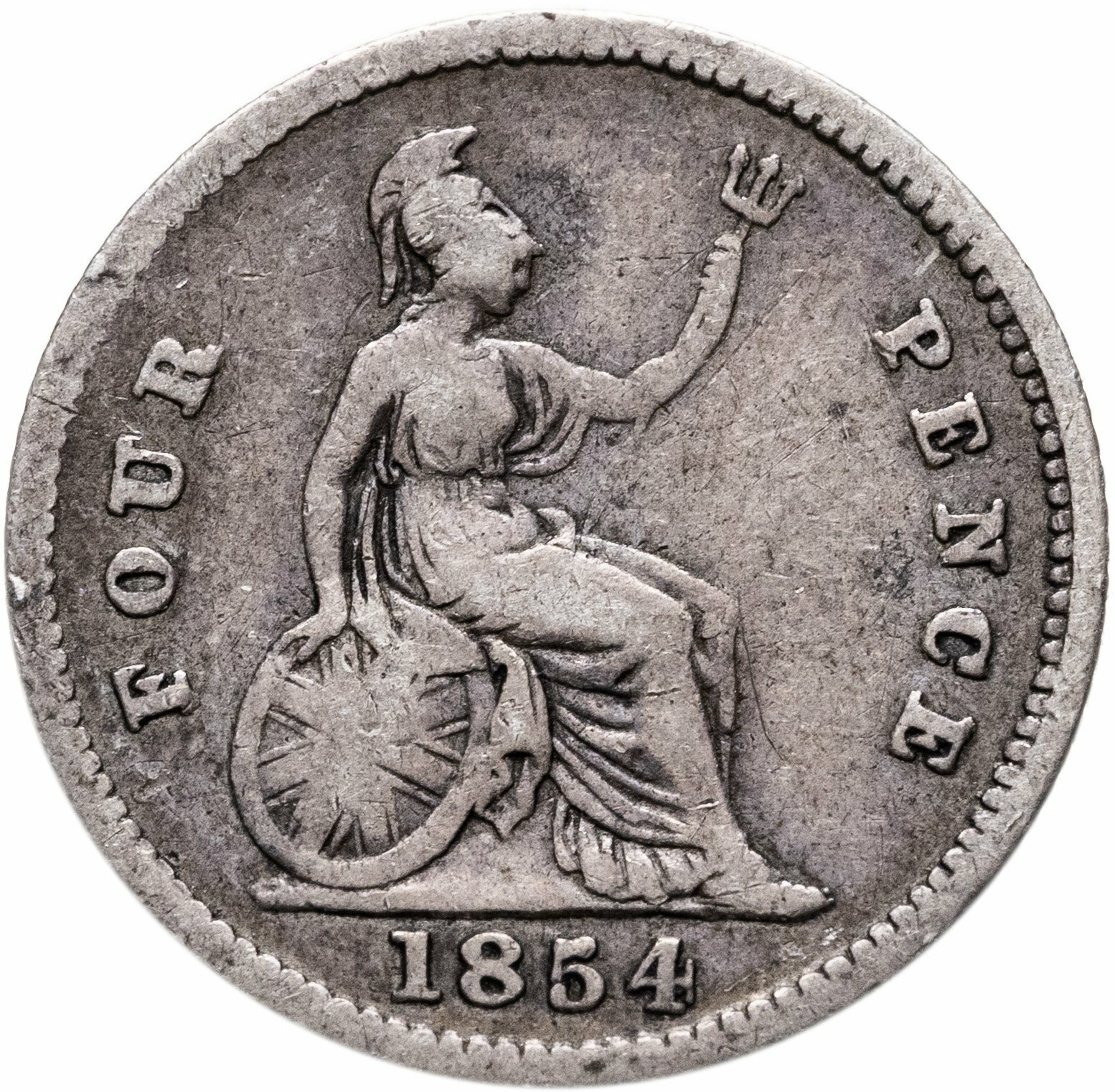 Великобритания 4 пенса pence 1854, Серебро 925, в сохранности VF