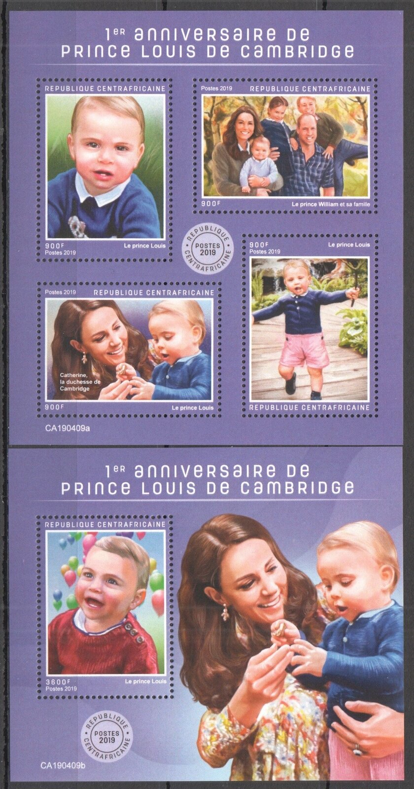 Марки 2019 год Центральная Африка Принц Луи Уэльский #8822-8825+Bl1956 Mnh