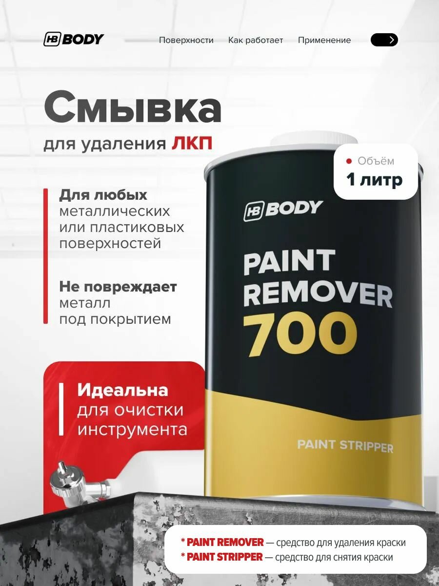 Смывка краски 1 л, универсальная / HB BODY 700 / удалитель старой краски с поверхностей, очиститель металла, бетона