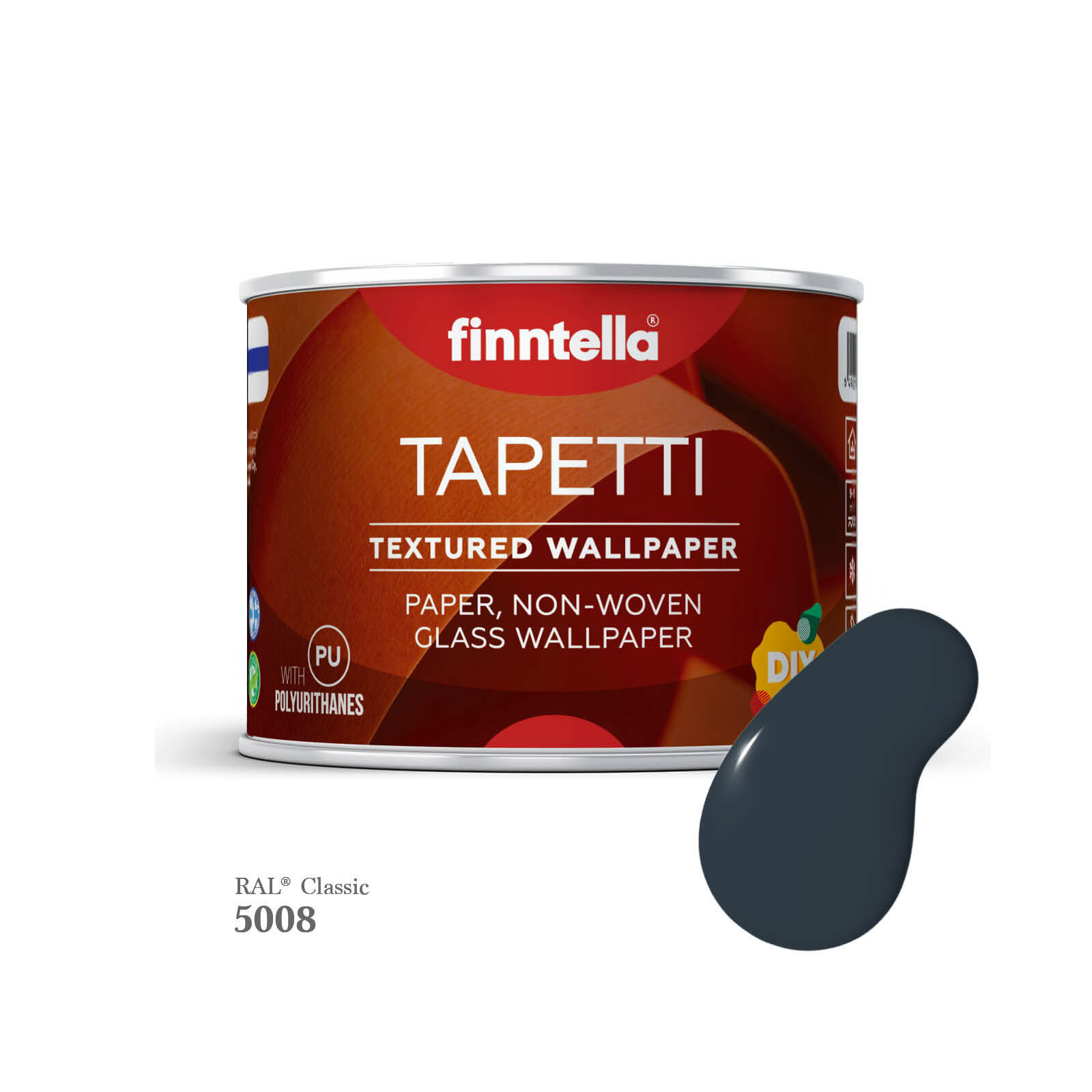 Шелковисто-матовая краска для обоев под окраску TAPETTI SILKKI Matta FINNTELLA, Цвет RAL 5008 Серо-синий (Grey blue), 0,45л
