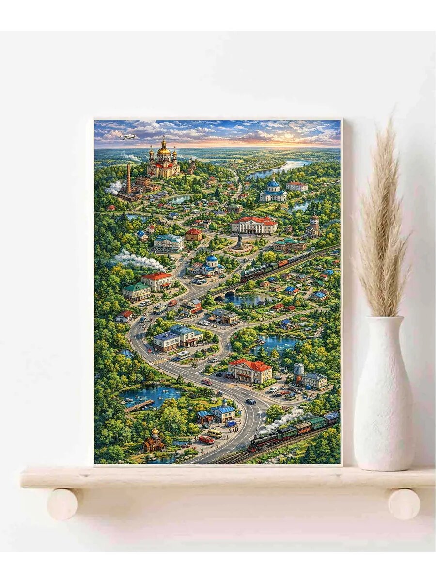 Струнино, Россия, Fantasy Map, Карта, Плакат 30x42см