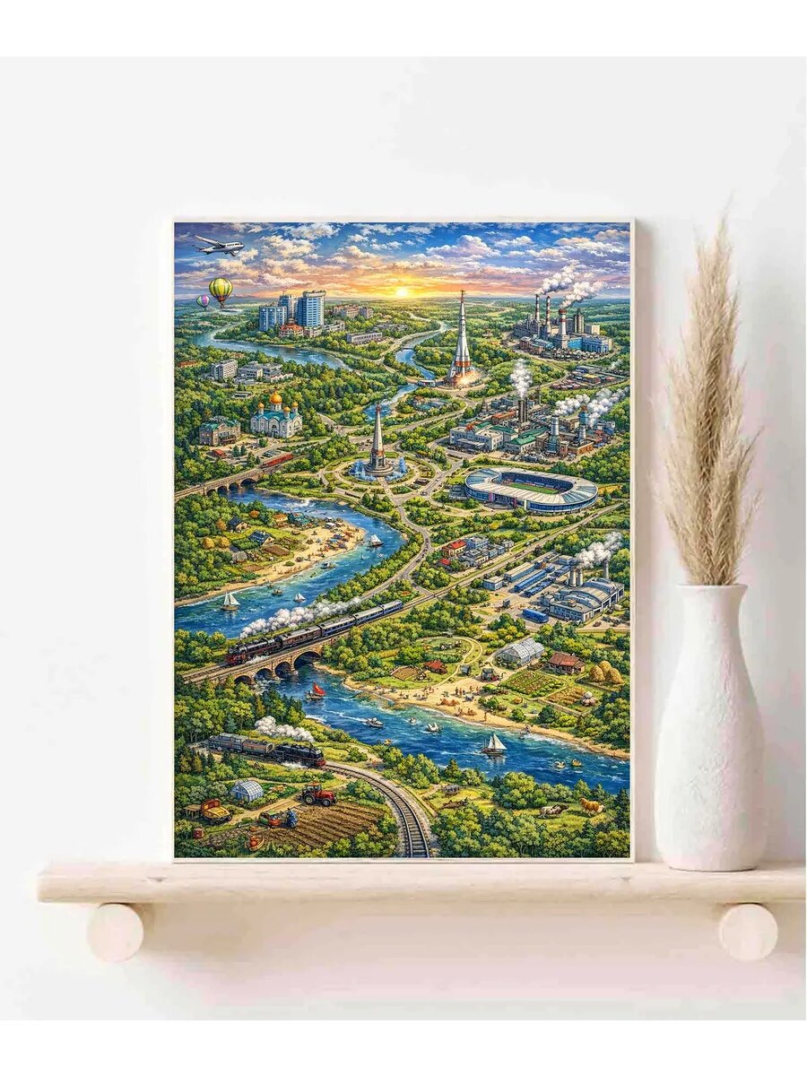 Ступино, Россия, Fantasy Map, Карта, Плакат 30x42см
