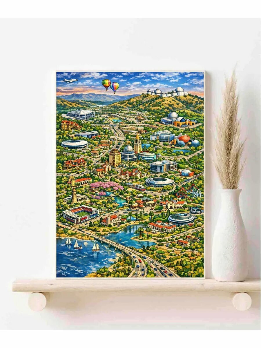 Сан-Хосе, США, Fantasy Map, Карта, Плакат 30x42см