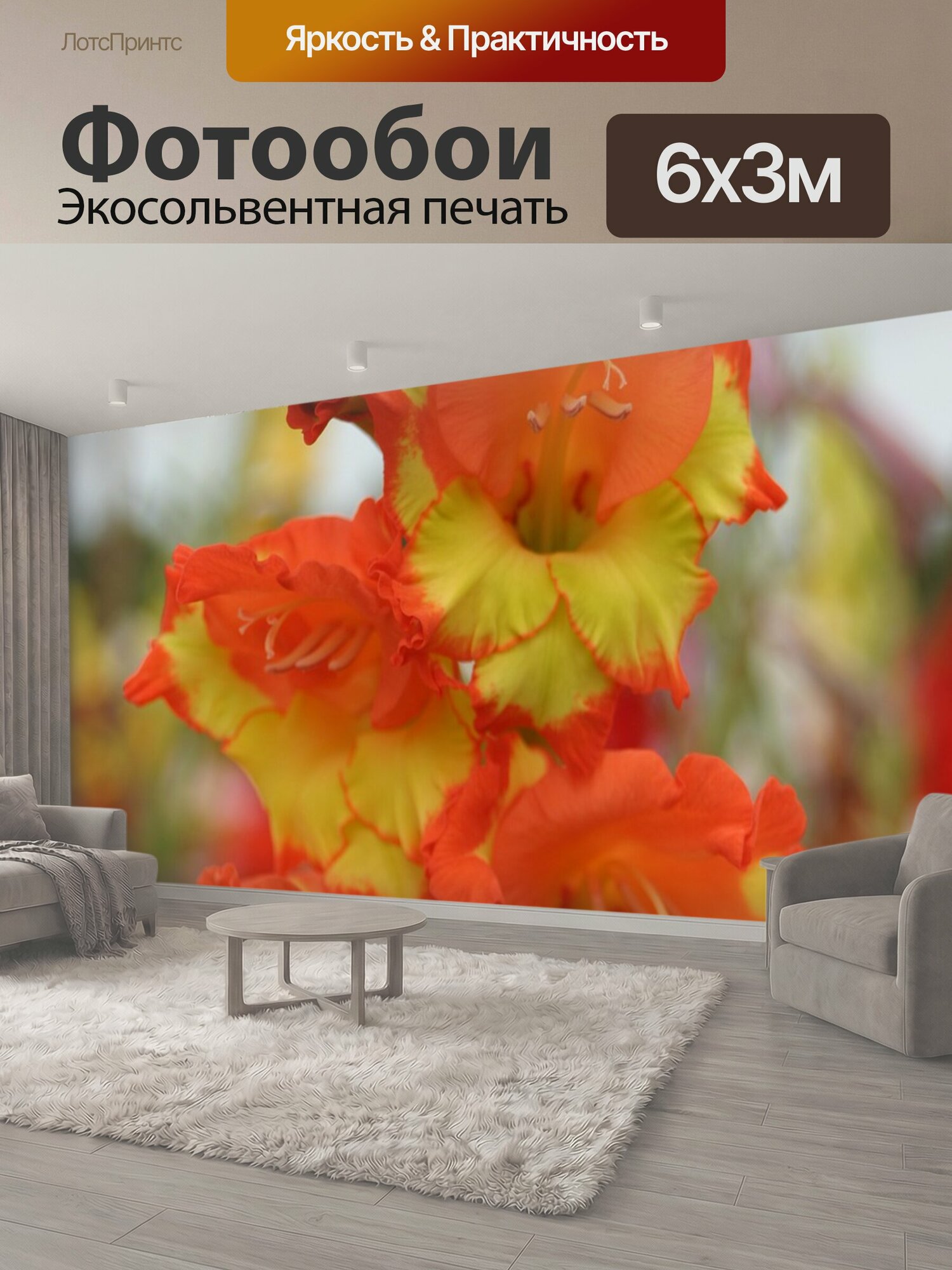 Фотообои "Гладиолус, цветы, завод" 600x300 см. экосольвентная печать