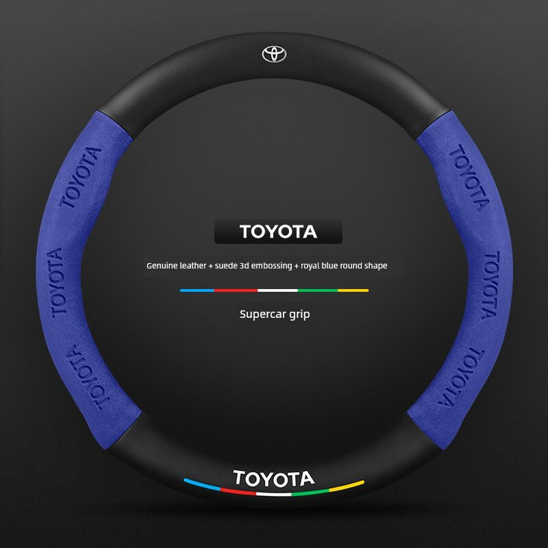 Кожаный рулевой покрытие из натуральной кожи и флиса с 3D-вышивкой для Toyota YARiS L Zhi Xuan X 2013-2022, синий
